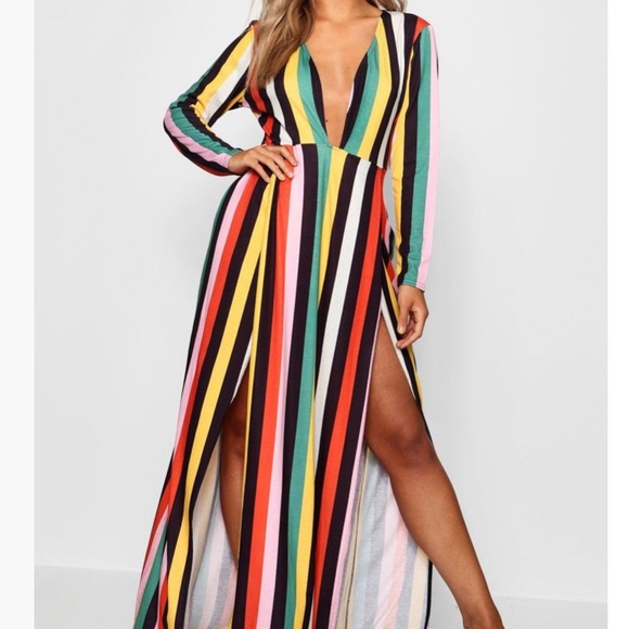 Boohoo | Dresses | Multi Color High Double Slit Dress | Poshmark